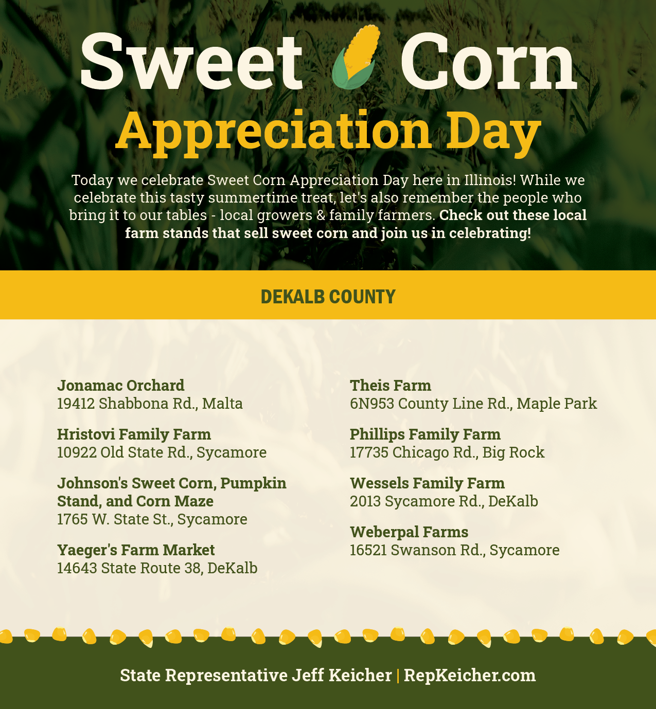 Rep. Keicher celebrates Sweet Corn Appreciation Day - Jeff Keicher